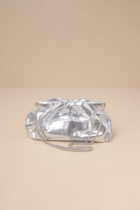 Silver Metallic Bag - Shiny Shoulder Bag - Scrunched Bag - Purse - Lulus