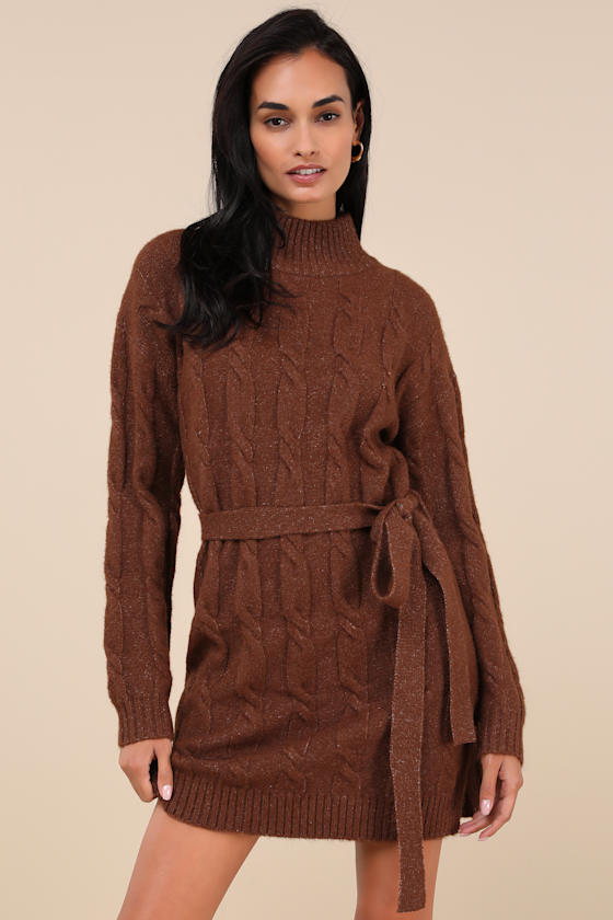 Brown Knit Dress - Cable Knit Dress - Mini Sweater Dress - Lulus