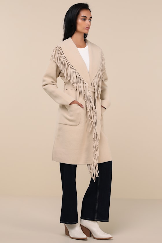 NVLT Mink - Beige Eyelash Fringe Coatigan - Fringe Coatigan - Lulus