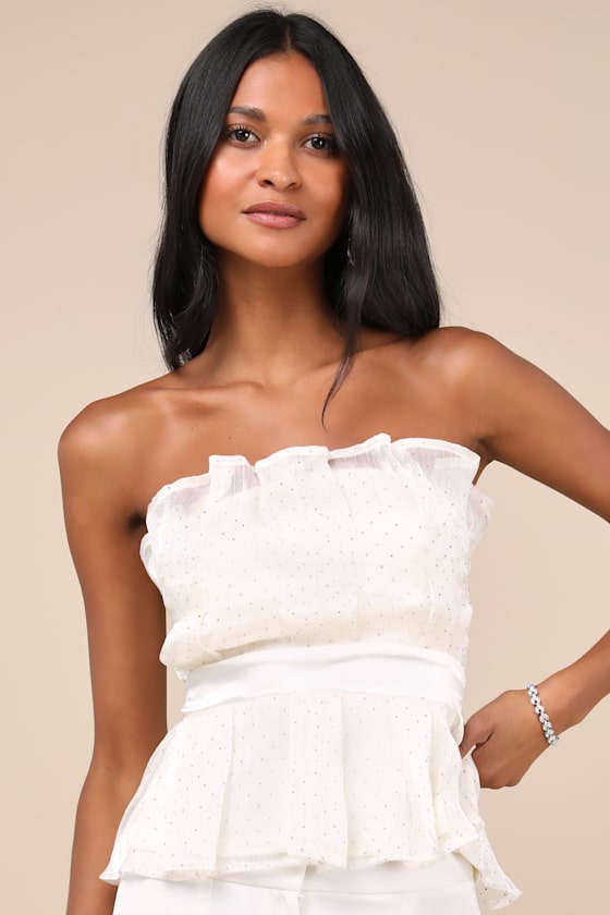 Ivory Pleated Top - Strapless Pleated Top - Rhinestone Top - Top - Lulus