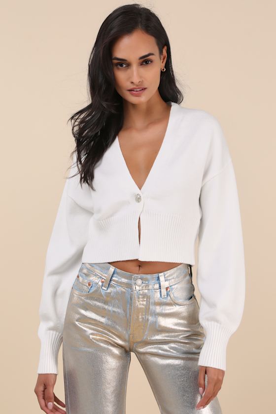 White Cropped Cardigan - Rhinestone Cardigan - Cropped Cardi - Lulus