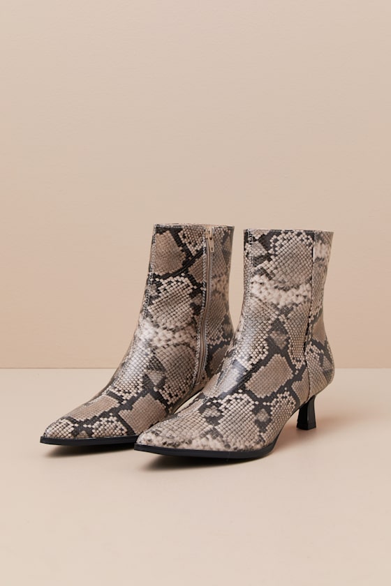 Brown Snake Boots - Snake Ankle Boots - Kitten Heel Ankle Boots - Lulus
