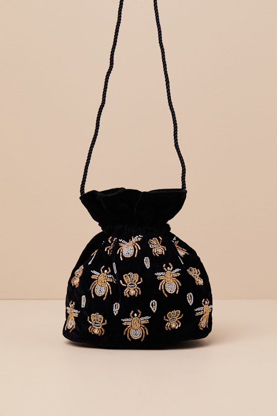 Black Velvet Bee Bag - Bee Bucket Bag - Beaded Bucket Bag - Bag - Lulus