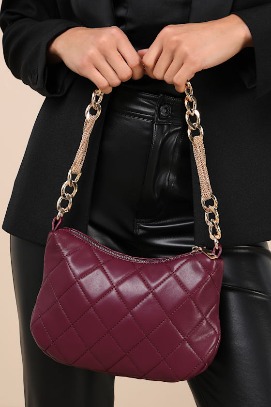 Plum Purple Bag - Quilted Shoulder Bag - Chain Strap Shoulder Bag - Lulus