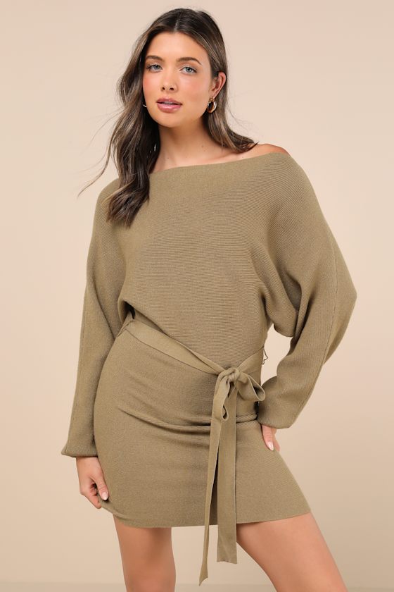 Olive Sweater Dress - Dolman Sleeve Dress - Mini Sweater Dress - Lulus
