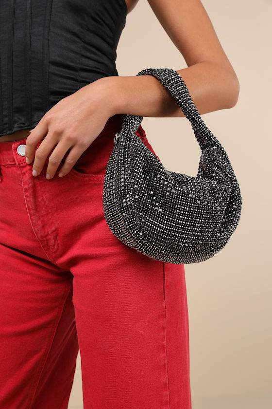 Black Rhinestone Handbag - Slouchy Handbag - Sparkly Purse - Bag - Lulus
