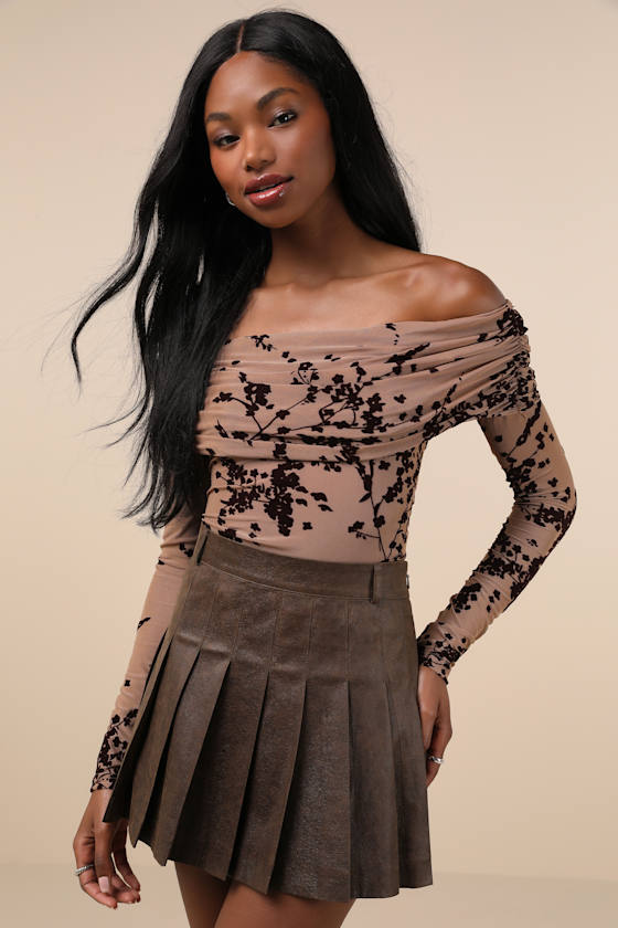 Tan Sheer Mesh Top - Velvet Burnout Top - Long Sleeve Mesh Top - Lulus