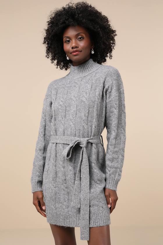 Heather Grey Dress - Cable Knit Mini Dress - Mini Sweater Dress - Lulus