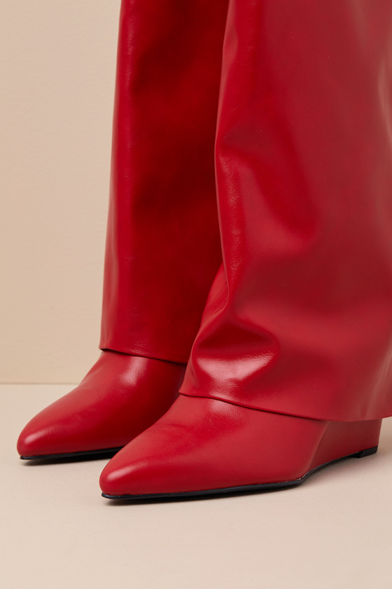 Madden Girl Evannder - Red Fold-Over Boots - Knee-High Boots - Lulus