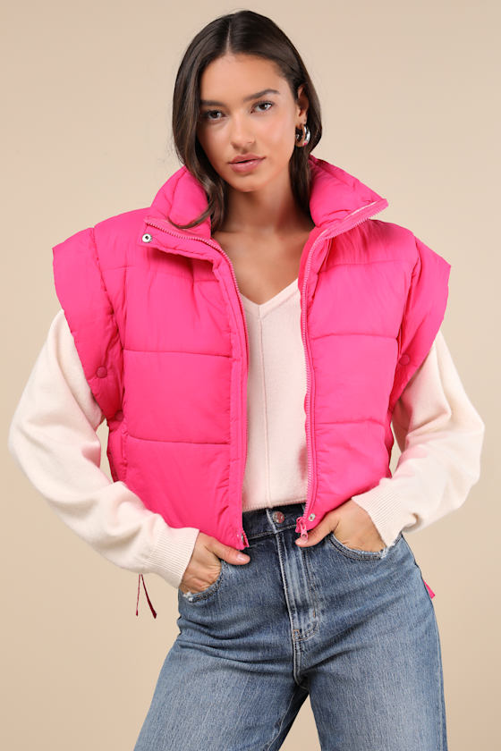 Hot Pink Quilted Vest - Cropped Side-Tie Puffer Vest - Vest - Lulus