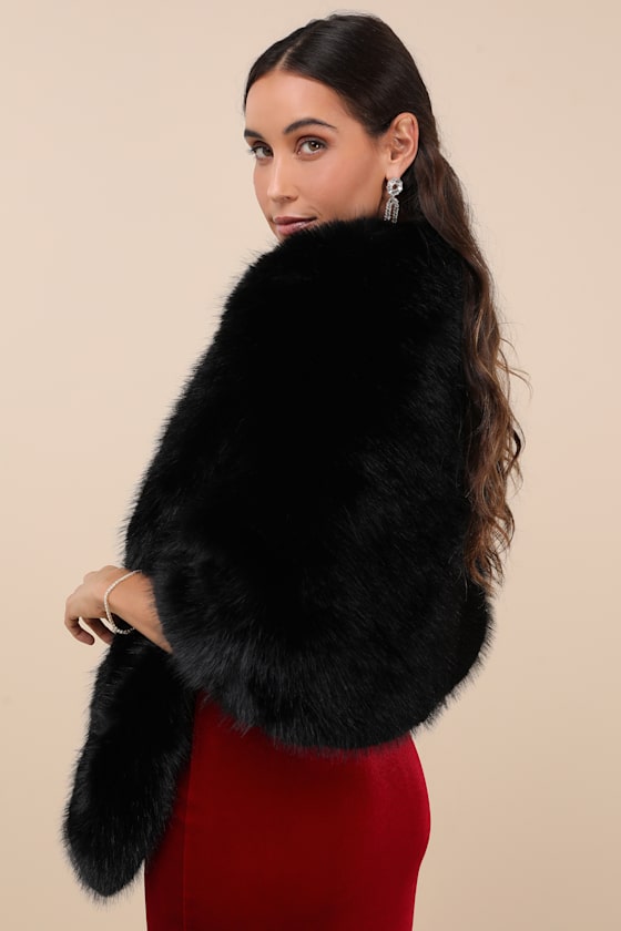 Black Faux Fur Stole - Faux Fur Scarf - Faux Fur Wrap - Stole - Lulus