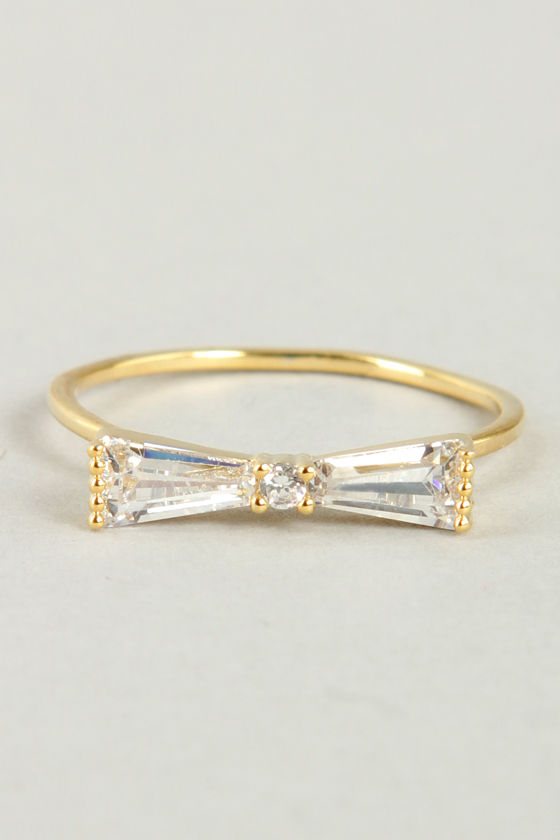 Pretty Rhinestone Ring - Knuckle Ring - Gold Ring - Bow Ring - $14.00 ...