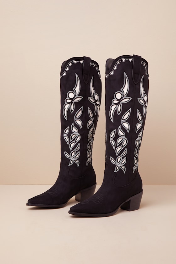 Billini Della Boots - Black Suede Western Boots - Knee-High Boots - Lulus