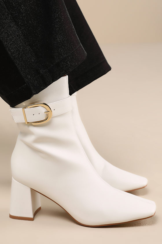 Bone Ankle Boots - Buckle Booties - Block Heel Ankle Booties - Lulus