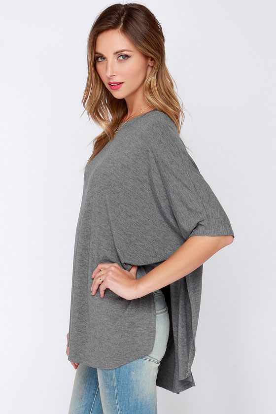Pretty Grey Top - Oversized Tee - Side Slit Tee - $25.00