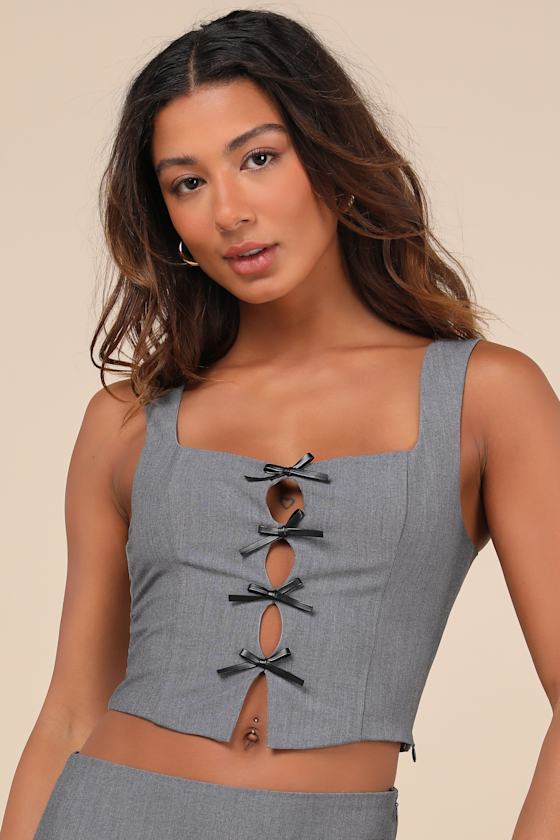 NIA Tate Top - Charcoal Grey Top - Cutout Top - Bow Top - Top - Lulus