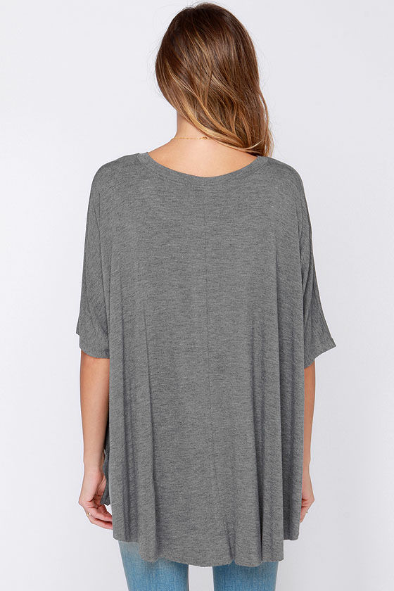 Pretty Grey Top - Oversized Tee - Side Slit Tee - $25.00