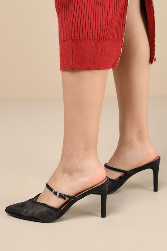 DV by Dolce Vita Elegant Black Mesh - Mule Pumps - Slide-On Heels - Lulus