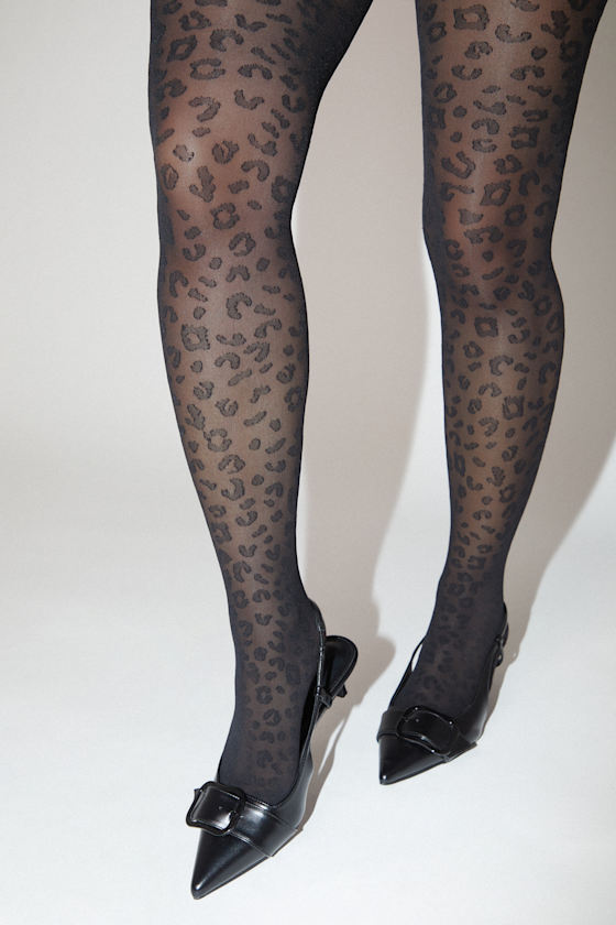 L'Eggs 360 Contour Tights - Black Sheer Tights - Leopard Tights - Lulus
