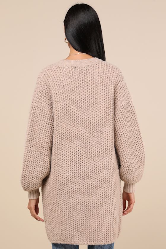 Tan Knit Cardigan Sweater - Open-Front Cardigan - Long Cardigan - Lulus