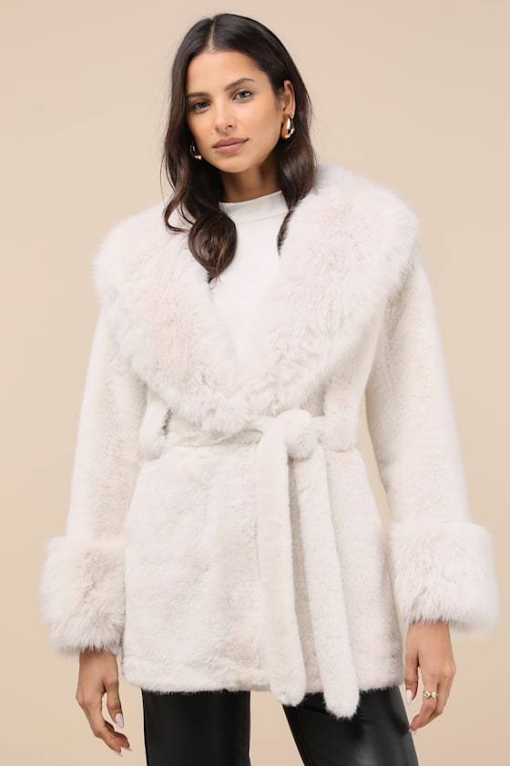 Shaci Ivory Coat - Ivory Faux Fur Coat - Collared Faux Fur Coat - Lulus