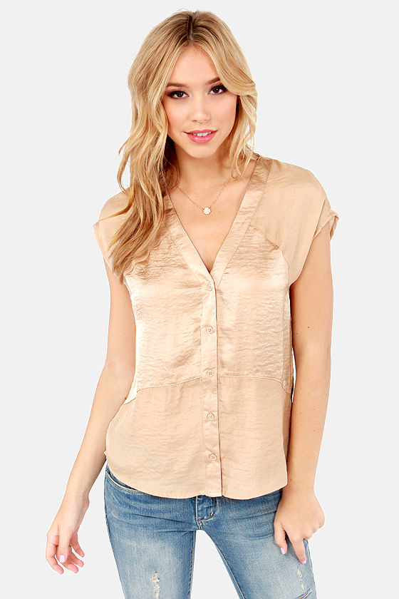 Cute Beige Top - Button-Up Top - V Neck Top - $39.00 - Lulus