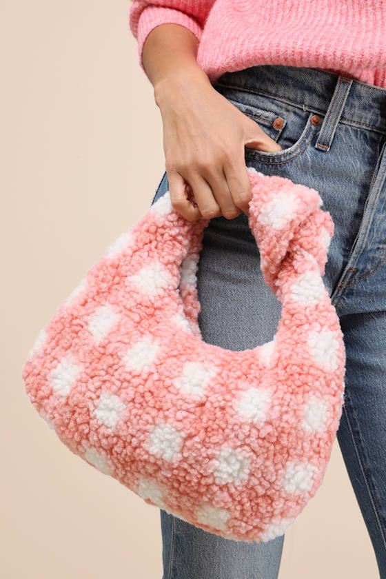 Pink Plaid Handbag - Shearling Handbag - Knotted Handle Handbag - Lulus