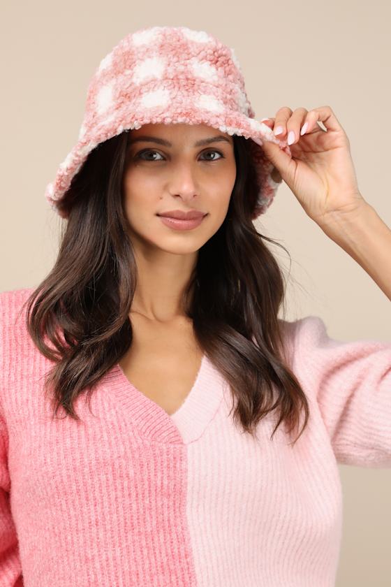 Pink Plaid Bucket Hat - Shearling Bucket Hat - Fuzzy Bucket Hat - Lulus