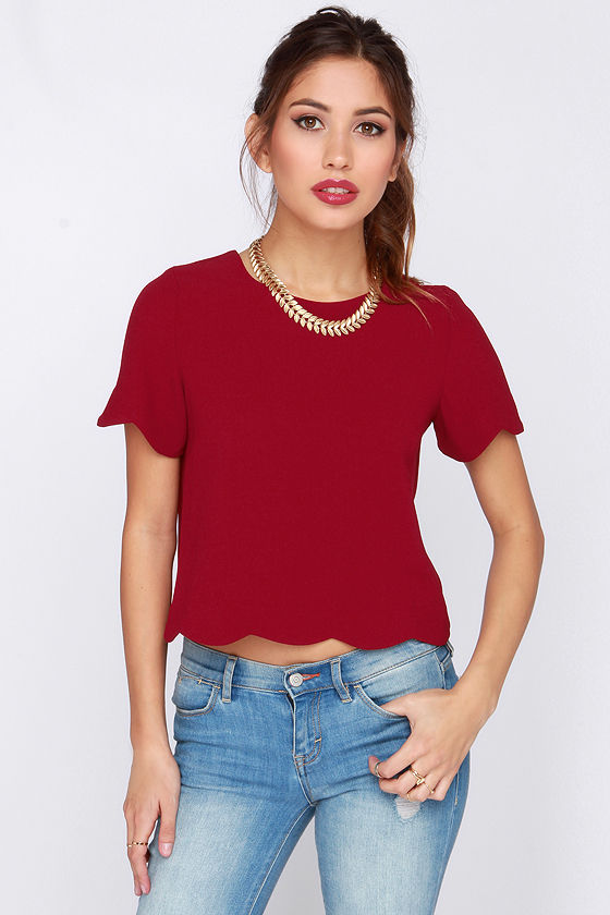 Cute Wine Red Top - Scalloped Top - Short Sleeve Top - $38.00 - Lulus