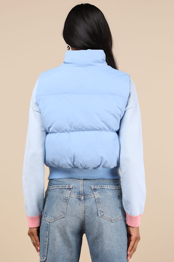 Light Blue Puffer Vest - Mock Neck Puffer Vest - Puffer Vest - Lulus