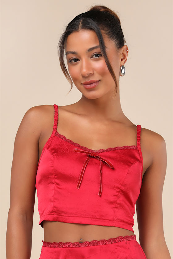 Red Satin Cami - Cropped Cami - Lace Cami - Cami & Skirt Set - Lulus