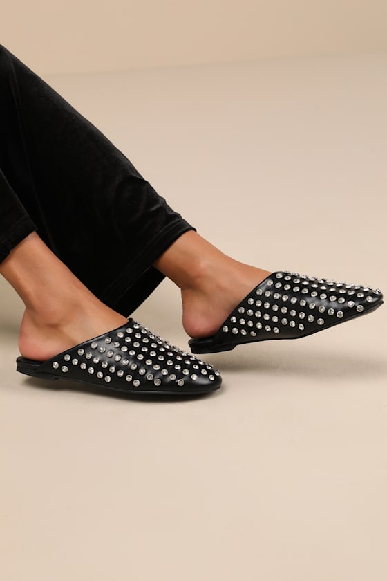 Black Rhinestone Slides - Black Slides - Flat Slides - Flats - Lulus
