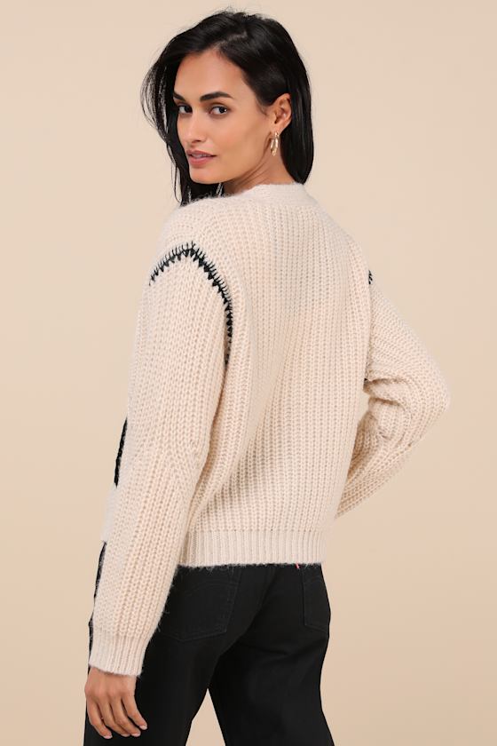 Cream Embroidered Cardigan - Cardigan Sweater - Chunky Sweater - Lulus