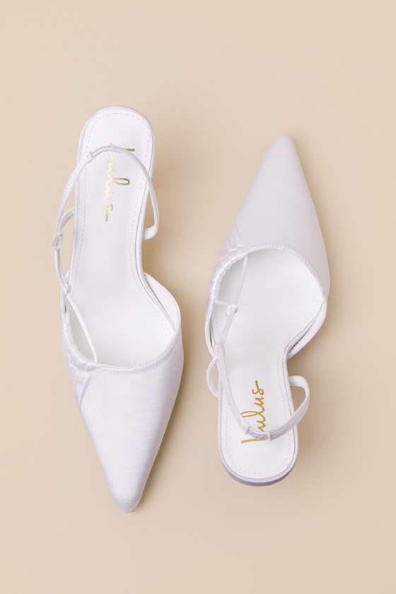 White Satin Pumps - Slingback Pumps - Pleated Pointed-Toe Pumps - Lulus