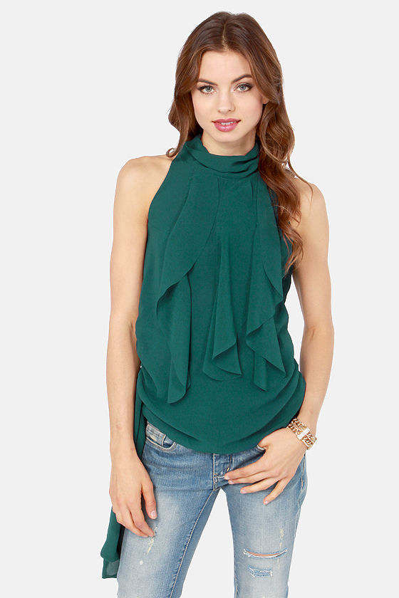 Cute Hunter Green Top Sleeveless Top Ruffle Top 38 00 Lulus