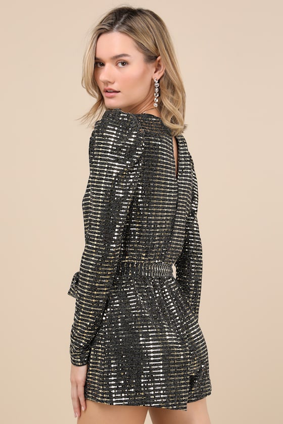 Fun Gold Metallic Romper - Long Sleeve Romper - Romper - Lulus