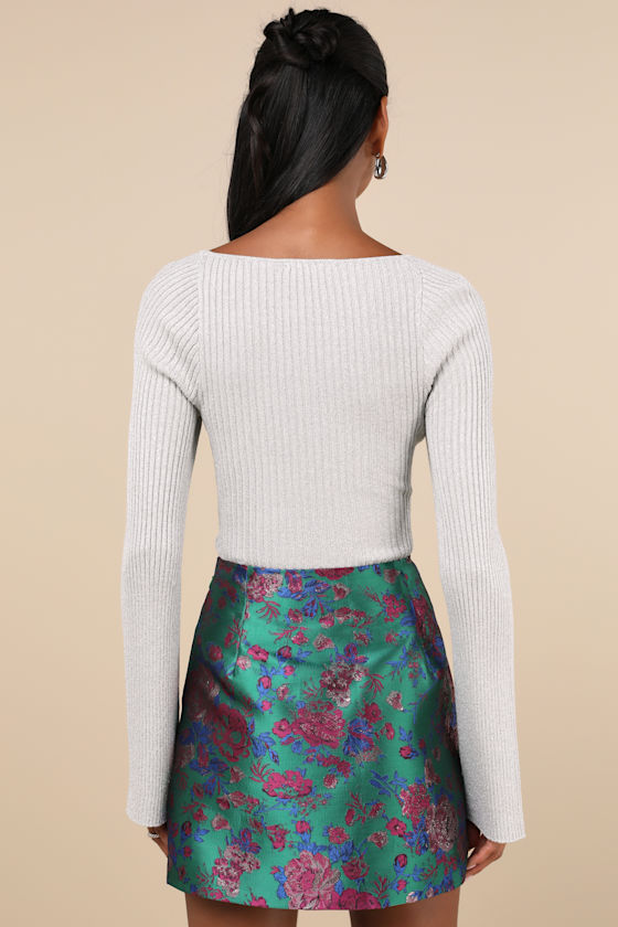 Emerald Floral Skirt - Jacquard Floral Mini Skirt - Skirt Emerald Floral Skirt - Jacquard Floral Mini Skirt - Skirt