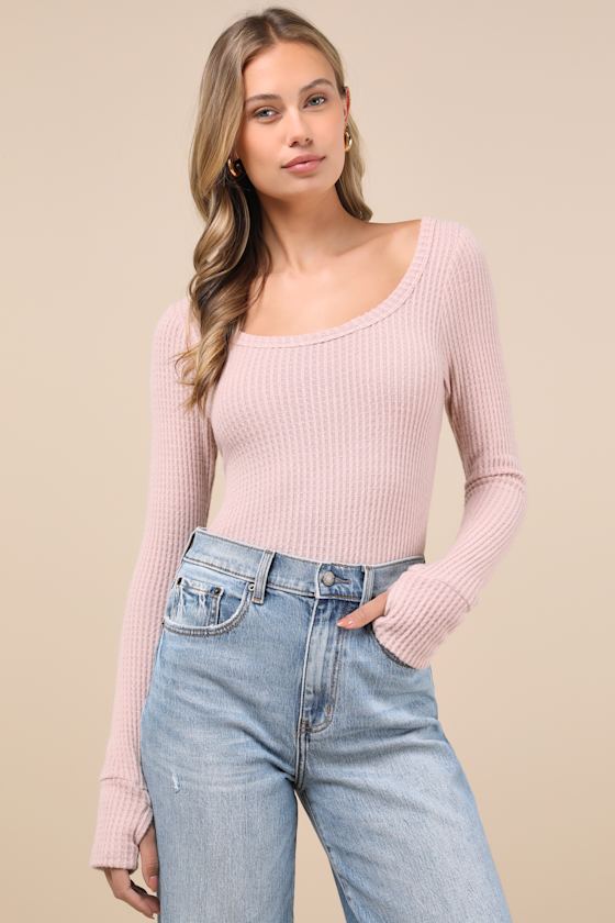 Blush Pink Top - Cropped Long Sleeve Top - Waffle Knit Top - Lulus