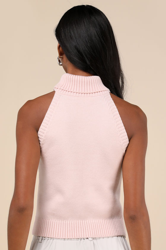 Pink Turtleneck Top - Cable Knit Halter Top - Sweater Knit Top - Lulus