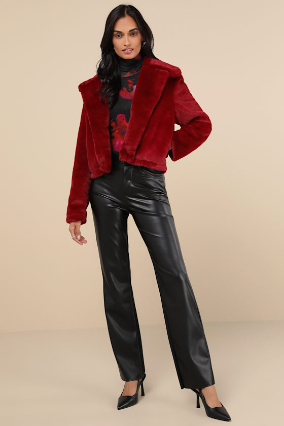 Wine Red Faux Fur Jacket - Cropped Faux Fur Jacket - Fuzzy Jacket - Lulus