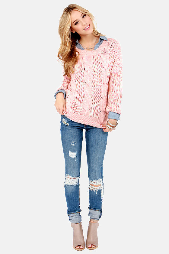 Cute Cable Knit Sweater - Peach Sweater - Pink Sweater - $43.00 - Lulus