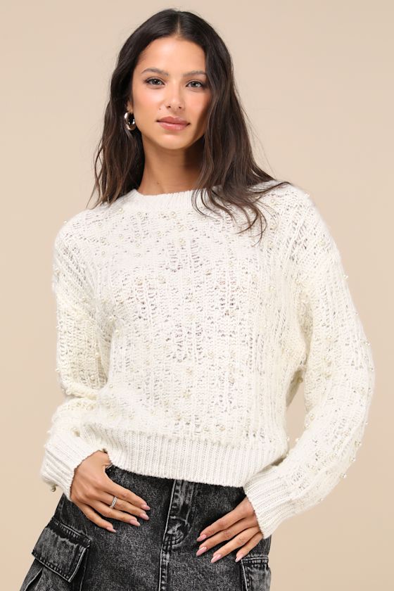 Ivory Pearl Sweater - Pullover Sweater - Loose Knit Sweater - Top - Lulus
