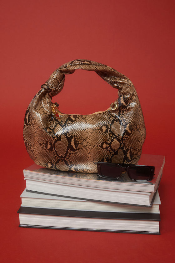 Brown Snake Print Bag - Knotted Handbag - Hobo Shoulder Bag - Lulus