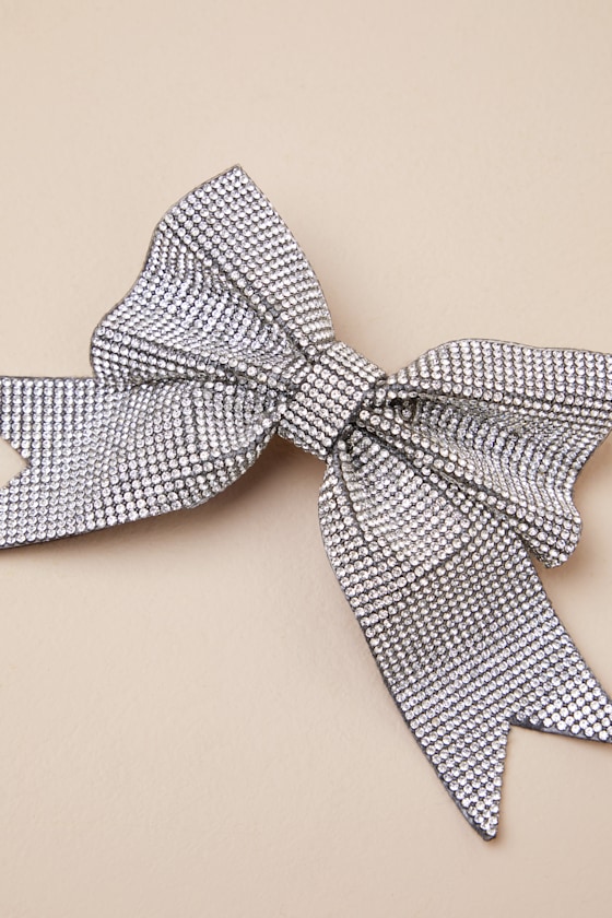 Silver Rhinestone Hair Bow - Rhinestone Bow Clip - Hair Bow Clip - Lulus