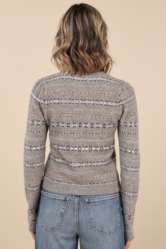 Grey Fair Isle Cardigan - Cardigan Sweater - Button-Front Cardi - Lulus
