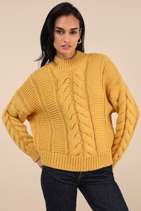 Mustard Yellow Sweater - Cable Knit Sweater - Pullover Sweater - Lulus