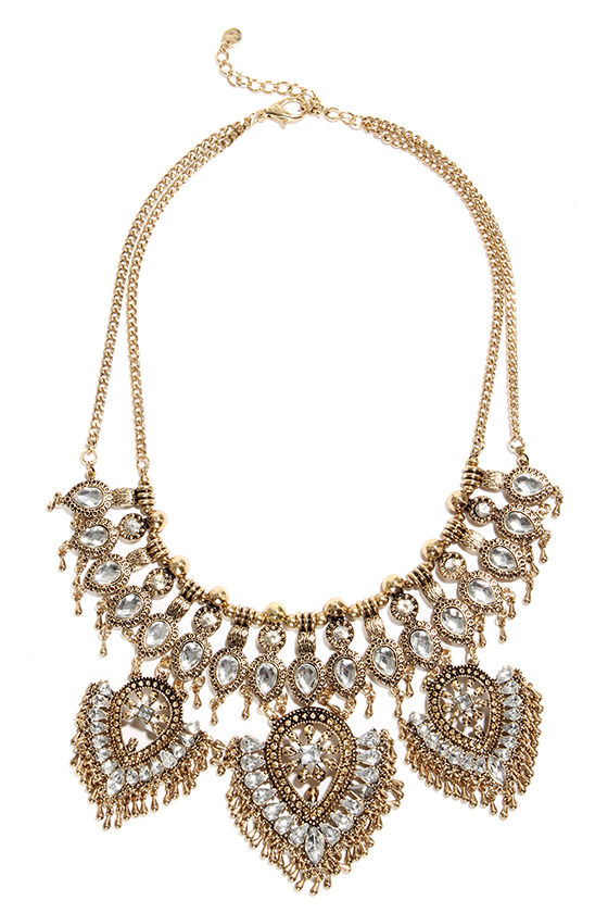 Pretty Gold Necklace - Rhinestone Necklace - Statement Necklace - $32. ...