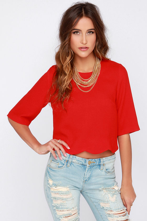 Cute Red Top - Crop Top - Scallop Top - $34.00 - Lulus