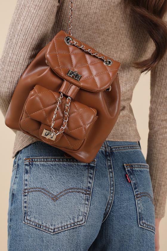 Tan Quilted Backpack - Mini Backpack - Quilted Bag - Backpack - Lulus