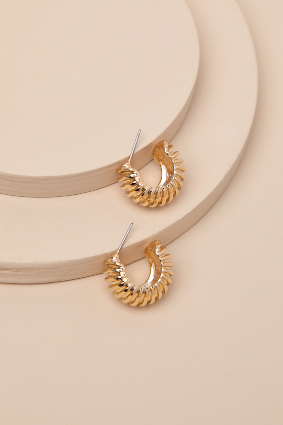 Gold Textured Earrings - Ribbed Hoop Earrings - Textured Hoops - Lulus